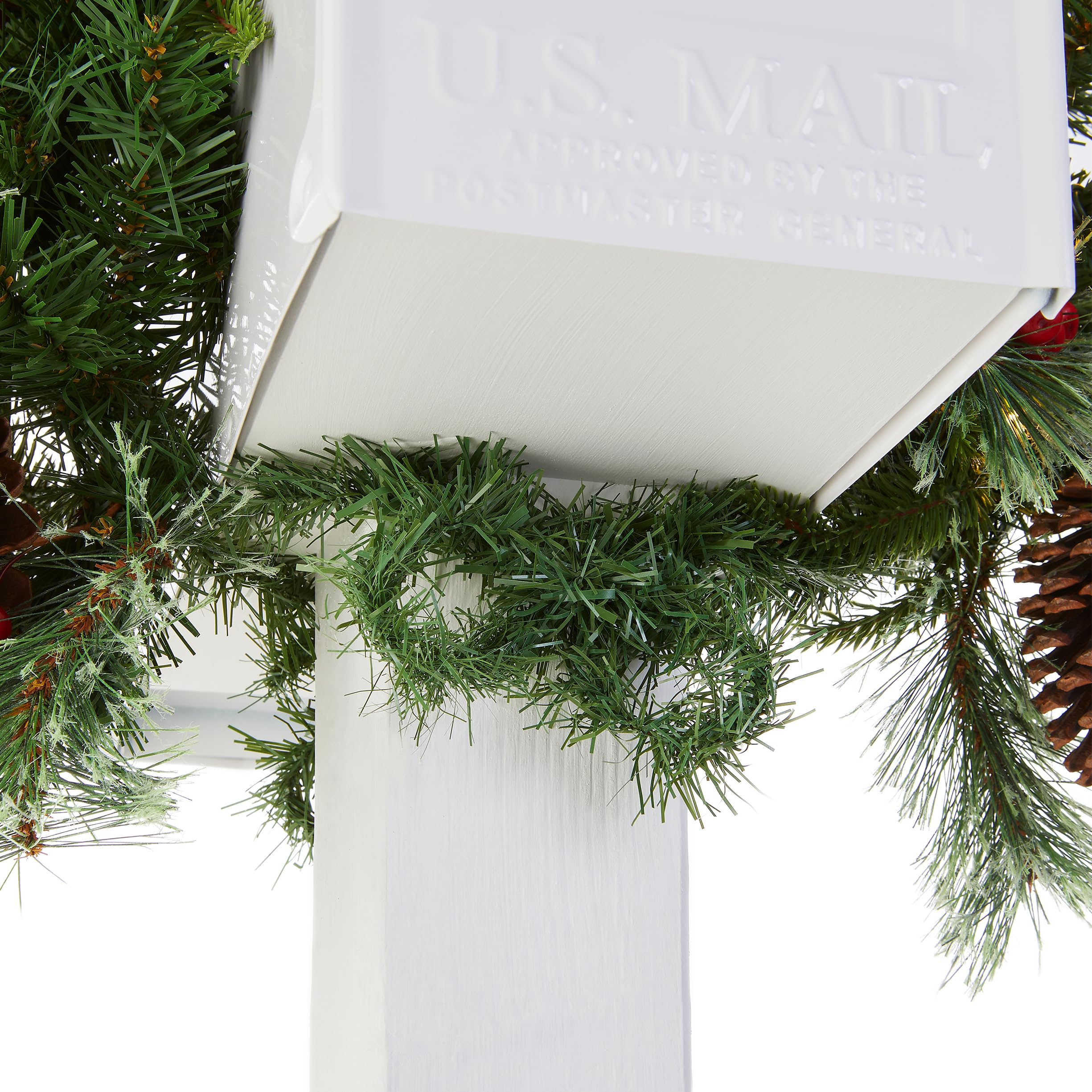 National Tree Company Pre-lit Artificial Christmas Mail Box Swag Flocked with Mixed Decorations and White LED Lights Colonial-36 Inch