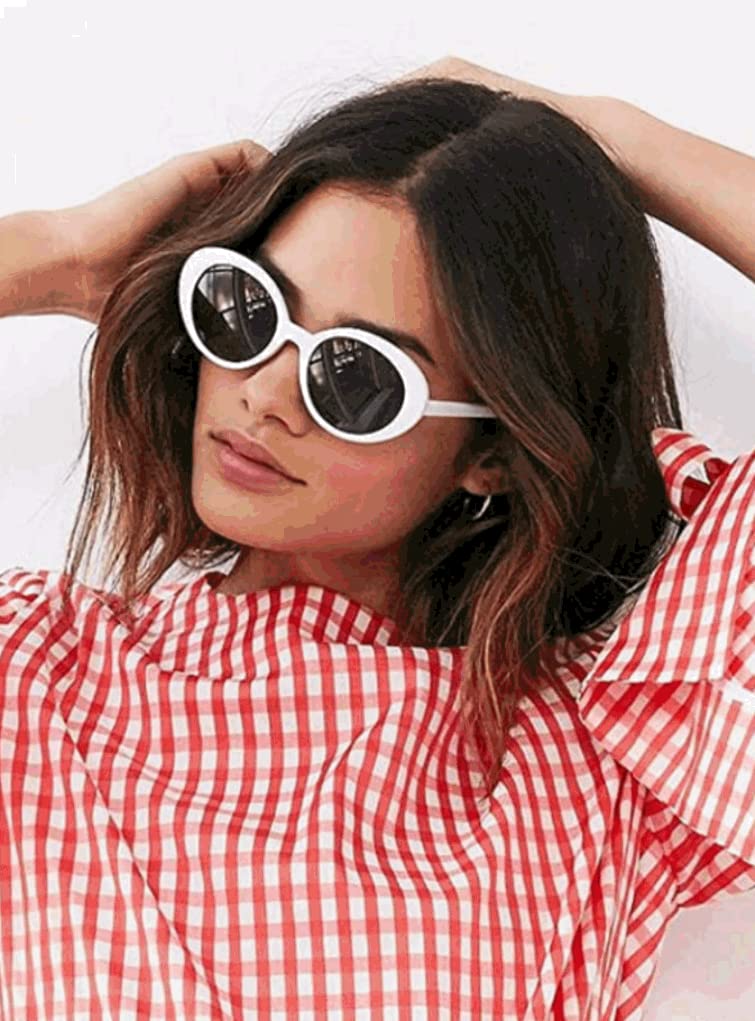 My Shades - White Oval Round Sunglasses Thick Bold Retro Clout Goggles (White, Smoke), Large