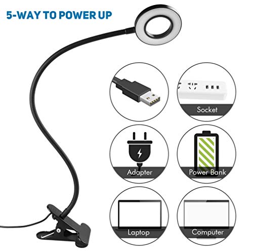 Semlos Clip on Light Reading Light - 24 LED USB Book Light, 3 Color Modes, 10 Brightness Dimmer, Memory Function, Auto Timer, Eye Protection Desk Clamp Lamp, 360 ° Flexible Gooseneck Bed Night Lights