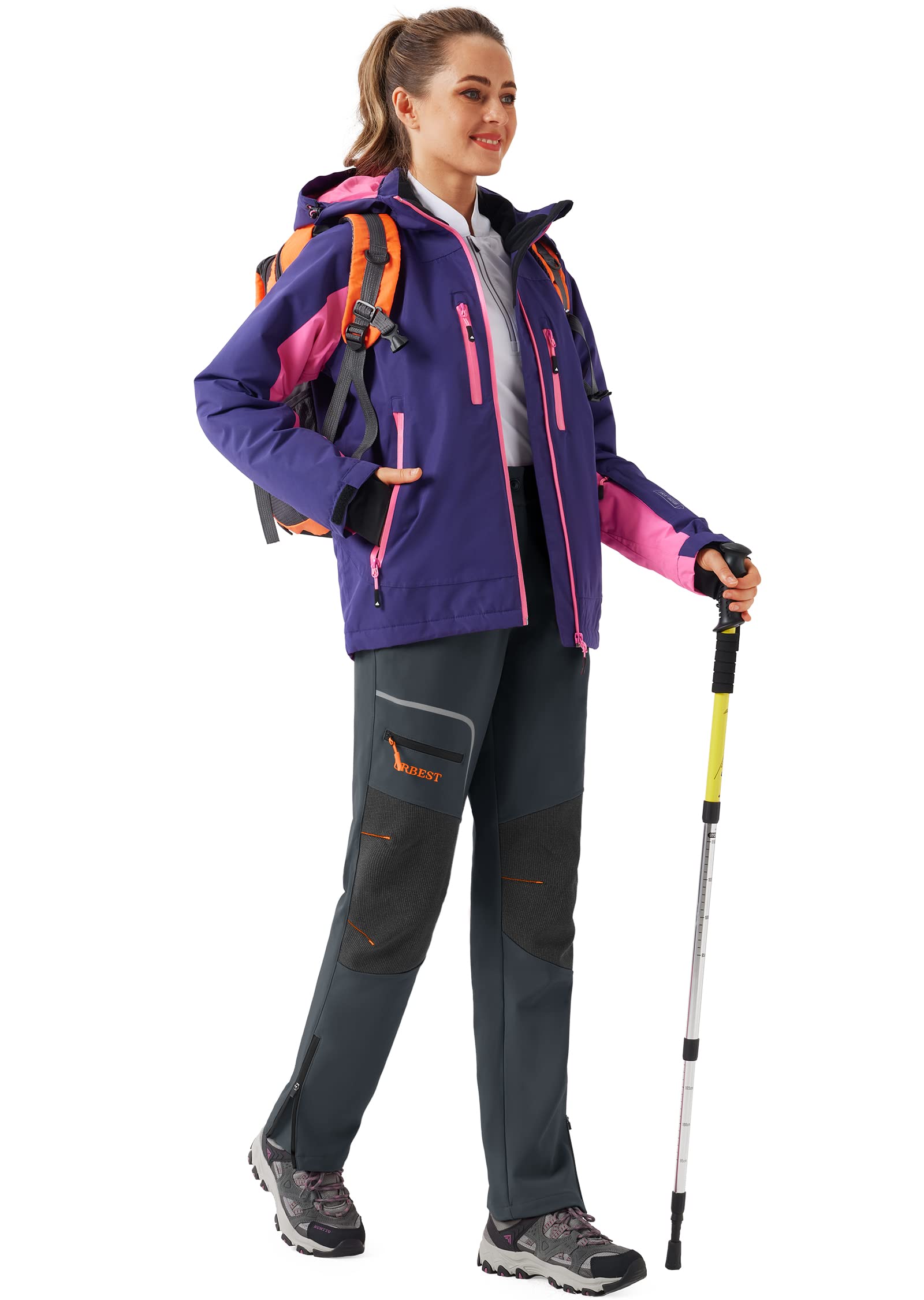 URBEST Women's Outdoor Snow Ski Pants Waterproof Winter Fleece Lined Hiking Snowboard Insulated Softshell Pants GREY