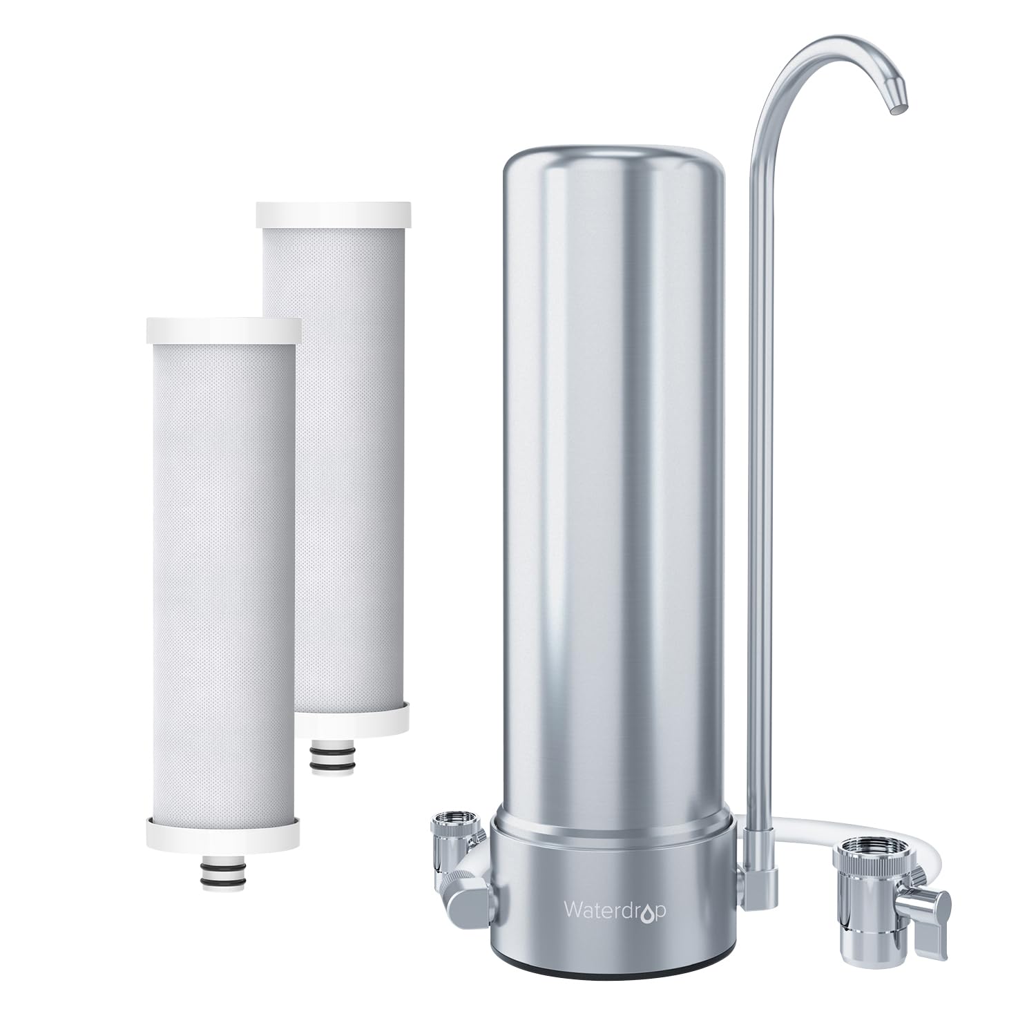Waterdrop 5-Stage Stainless Steel Countertop Water Filter, Reduces Heavy Metals, Bad Taste, Chlorine, Up to 99% of Impurities, 2 Pack