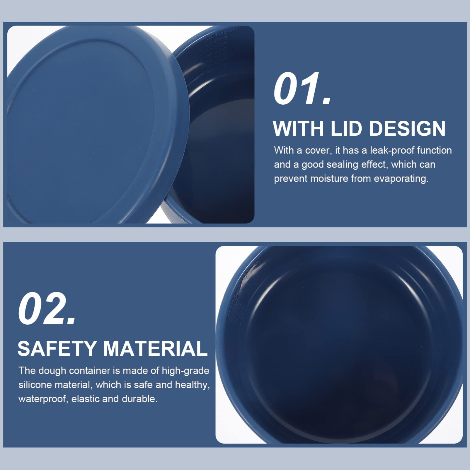 Tofficu Silicone Dough Bowl Pizza Dough Box Household Dough Proofing Box Dough (700ML,Blue