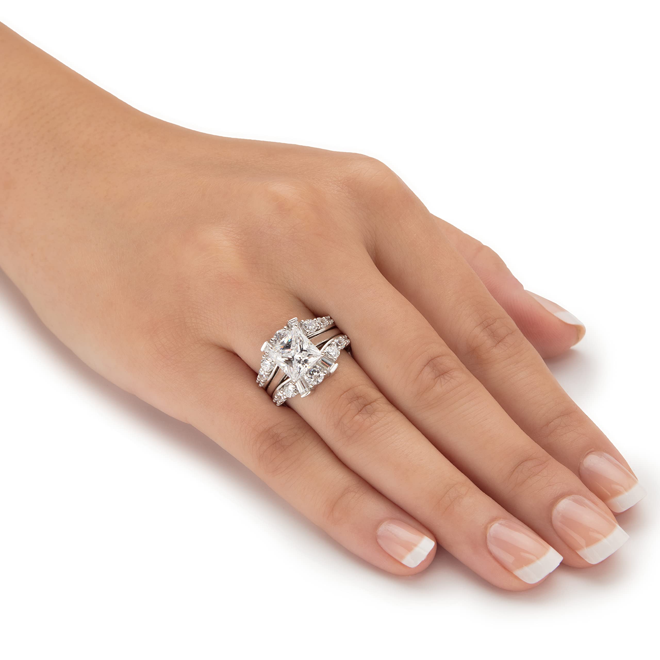 PalmBeach Platinum-plated Sterling Silver Princess Cut Cubic Zirconia Jacket Bridal Ring Set Sizes 6-10 Size 7