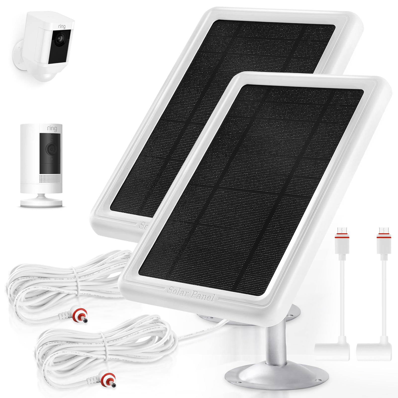 Ring Camera Solar Panel, Power for Ring Stick Up Cam Battery, Ring Spotlight Cam Battery, 13.2ft Long Cable, 6V4.5W Fast Charging, Cam not Include (2Pack)