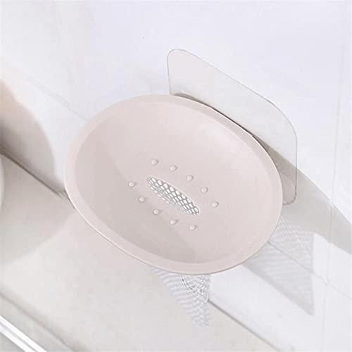 PLMM soap Box, Creative Sucker Wall Drain Water Net Pocket Soap Dish Storage Holder Soapbox Plate Tray Drain Bathroom Kitchen Tools (Color : Beige)