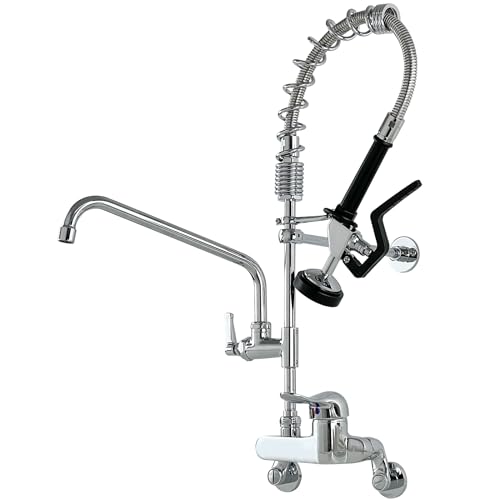 YooGyy Commercial Sink Faucet with 1.79 GPM Pre-Rinse Sprayer Wall Mount 4 Inch to 8 Inch Adjustable Center 26āā Height Pre-Rinse Faucet with 12 Inch Add-on Swing Spout