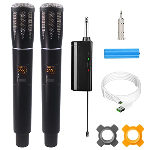 Wireless Microphone, 260ft UHF Metal Dynamic Handheld Multipurpose Mic with Rechargeable Receiver(Plug & Play 1/4‘’Output), for Karaoke Machine, Amp, PA Speaker, Wedding, DJ, Party, Speech, Class Use