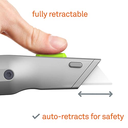Metal-Handle Utility Knife, Finger Friendly Ceramic Blade, Auto Retracts for Safety, Heavy Metal Handle, Comfortable Grip, Stores Extra Blade, Ambidextrous, Easy Blade Change