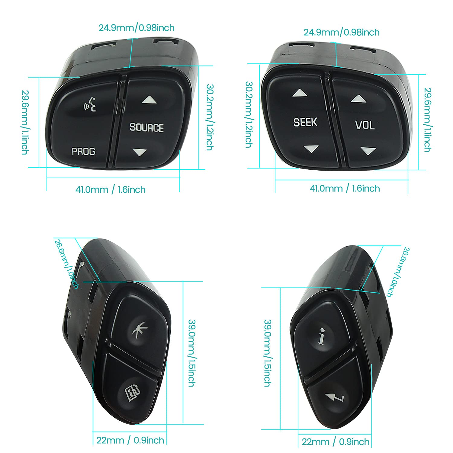 Steering Wheel Radio Volume Control Switch Buttons for Chevy Silverado Suburban for GMC Yukon Sierra,for Trailblazer Envoy, 4PCS Replaces# 21997738, 21997739, 1999442, 1999443