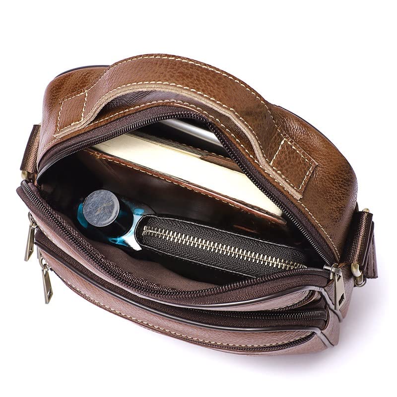 TREXD Men's Shoulder Bag Leather Bag Fashion Messenger Bags Flap Zipper Male Solid Crossbody Handbags (Color : E, Size
