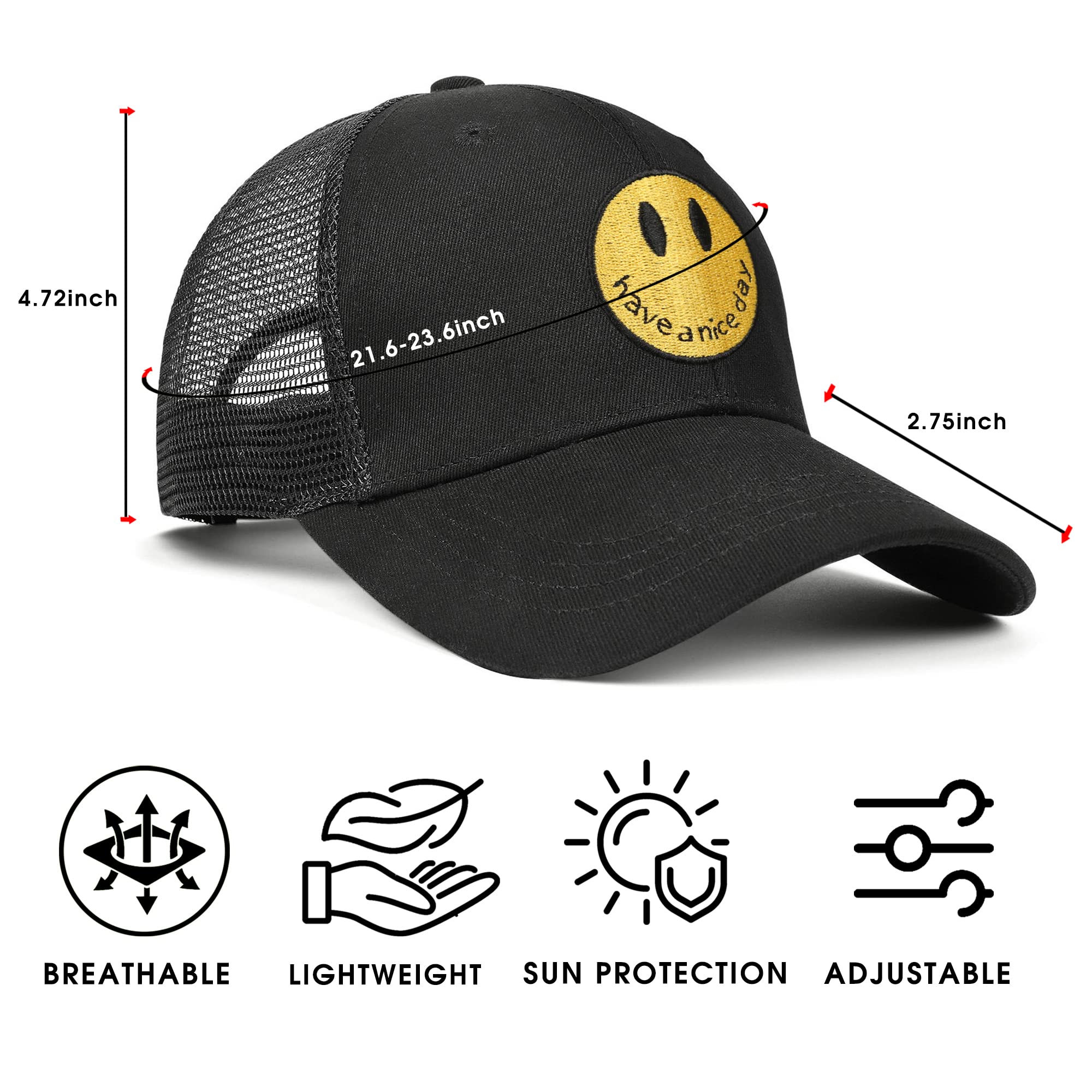 Sotpuebo Smile Face Hat Embroidered Have A Nice Day Hat Smile Face Trucker Hat for Men Women, Smiley Face Gifts