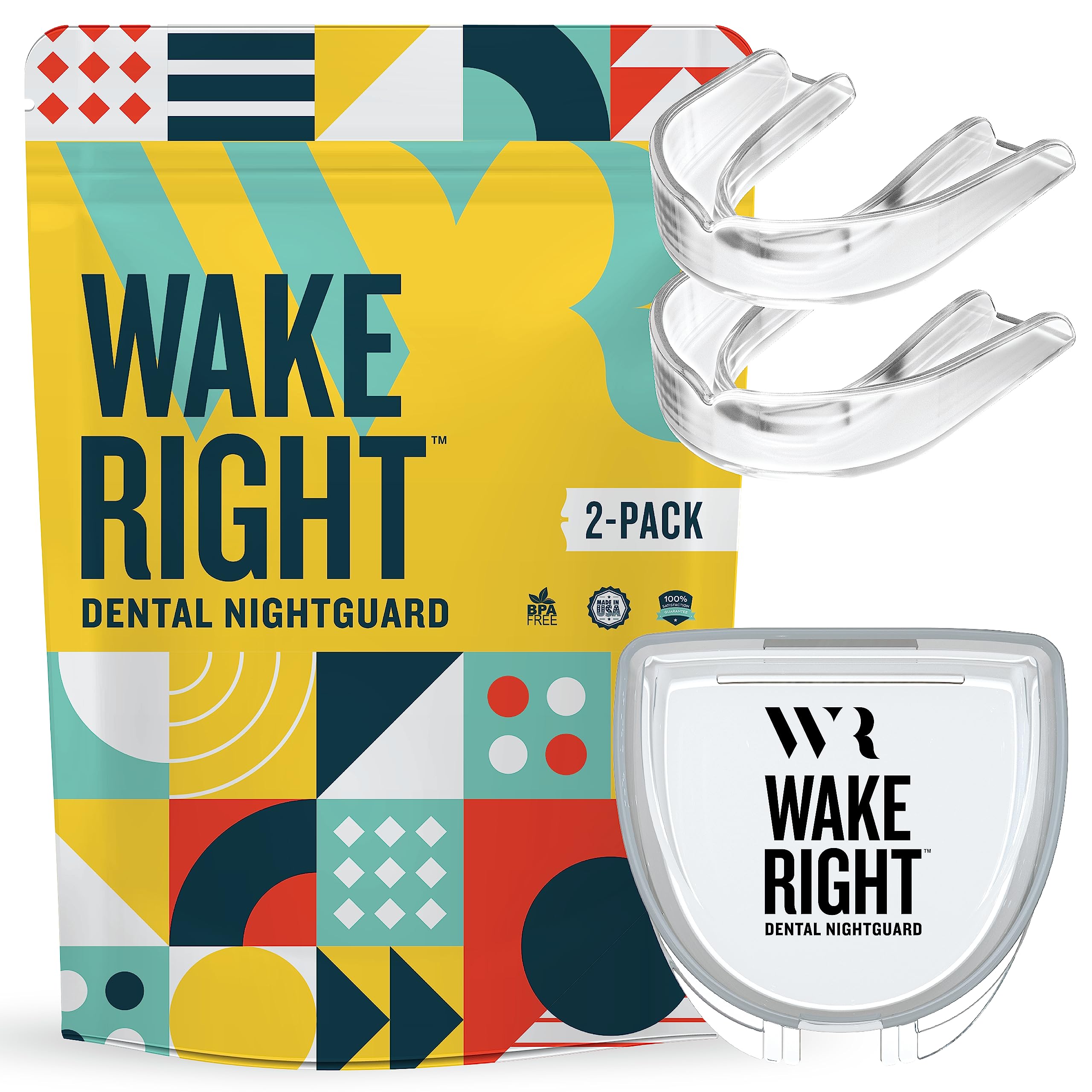 Wake Right Premium Dental Nightguard, Grind Reducing Mouth Guard for Teeth Grinding Clenching, 2 Pack