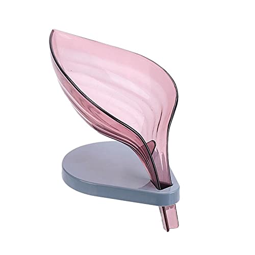 PLMM soap Box, Leaf Shape Soap Box Drain Soap Holder Box Bathroom Shower Soap Holder Dish Storage Plate Tray Bathroom Supplies Bathroom Gadgets (Color : Pink)