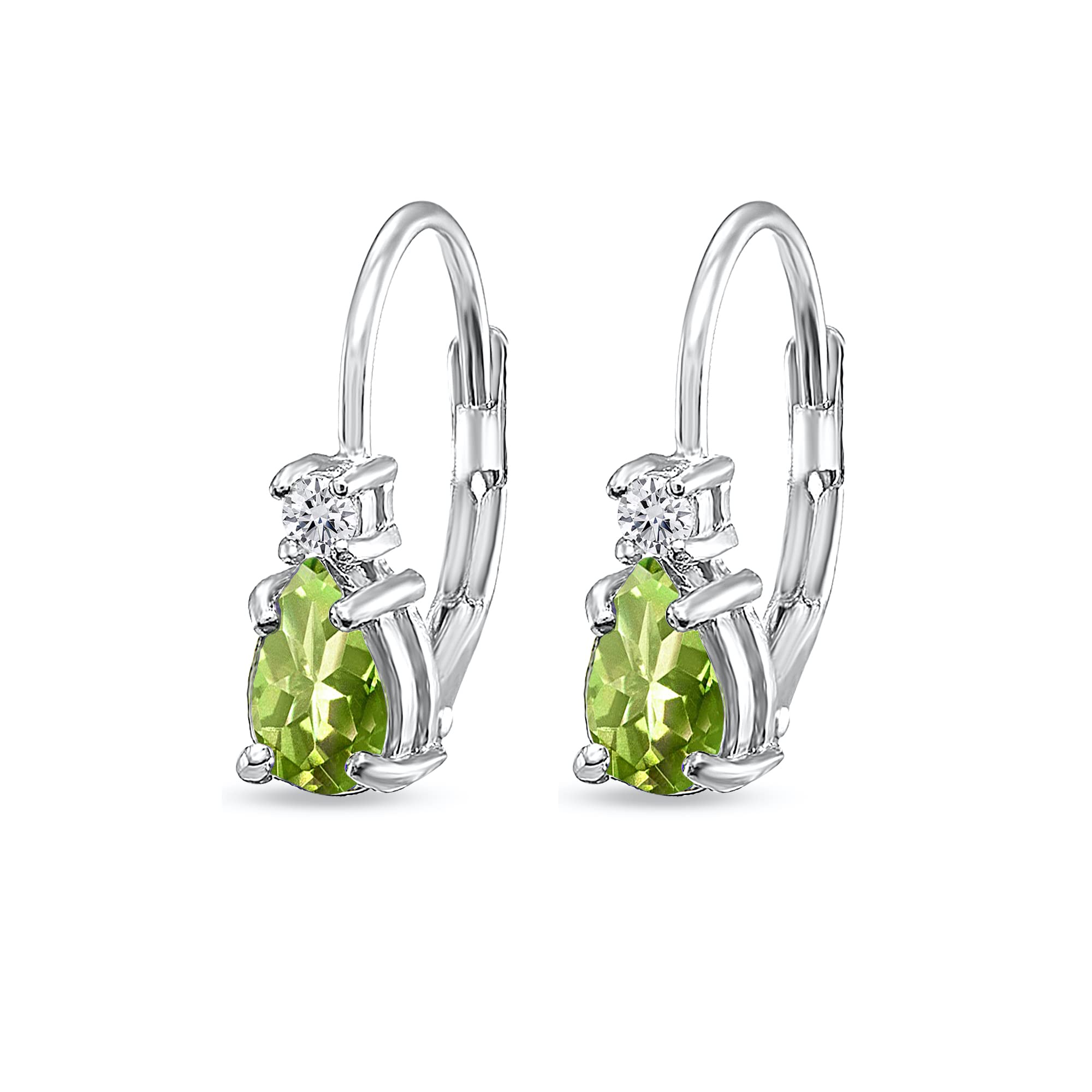 Peridot Earrings for Women Teardrop Green Gemstone and Round CZ Sterling Silver Leverback Earring Fashion Bridesmaids Summer Trendy