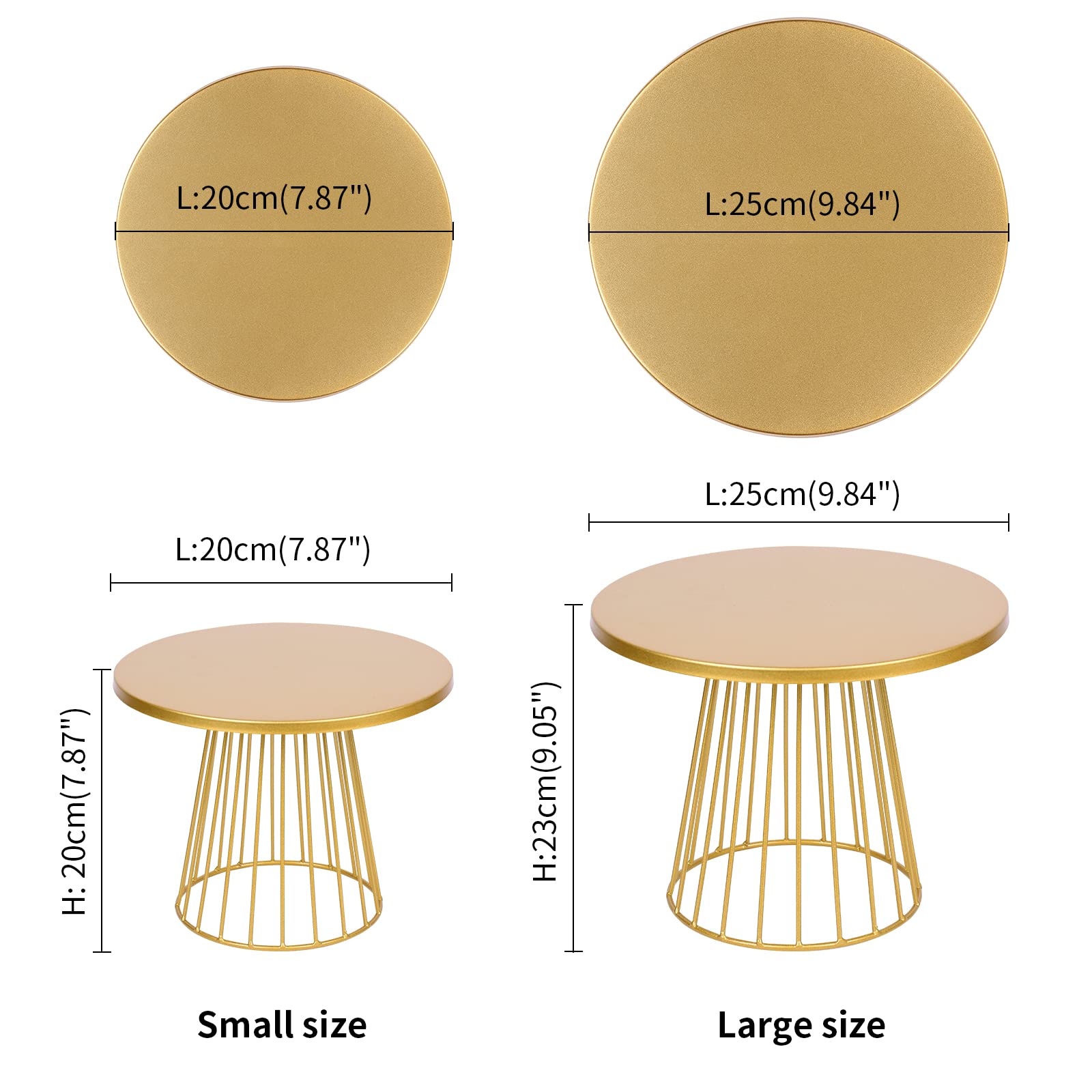 Sunormi Maygone 2pcs Modern Metal Gold Cake Stands Plate Set with Geometric Base Cupcake Stand Dessert Display Stands for Parties Table Decoration(8",10")