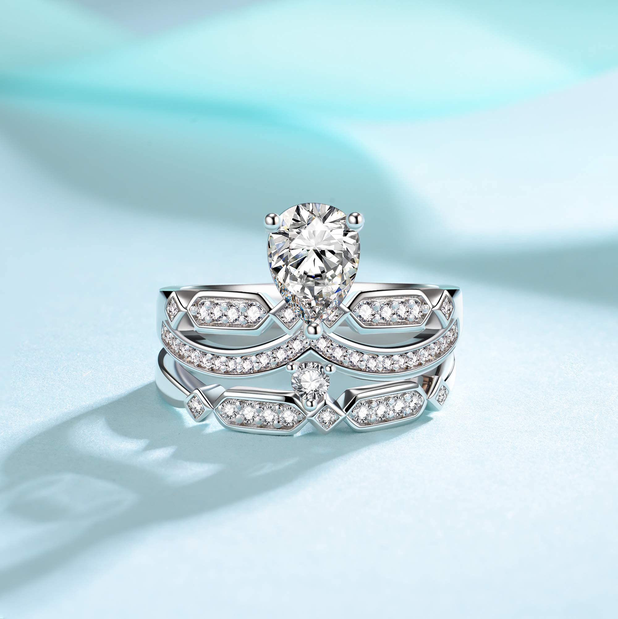 SUPRAONE 925 Sterling Silver Bridal Sets Engagement Rings for Women Cubic Zirconia Wedding Promise Rings for Bride Size 5-11