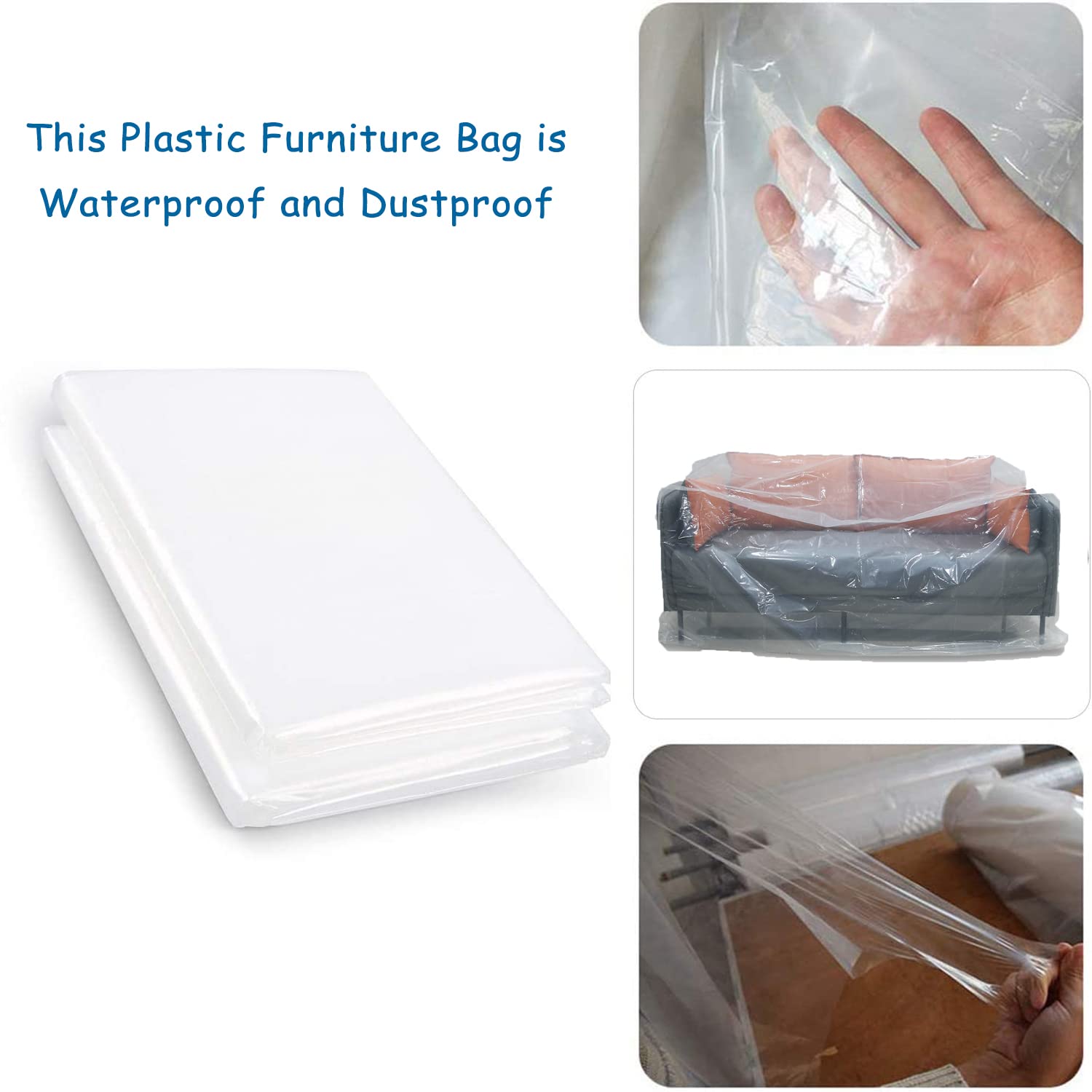 Plastic Couch Cover,Waterproof Sofa Cover,Garden Furniture Protector for Moving and Long Term Storage,68" Wx42 D