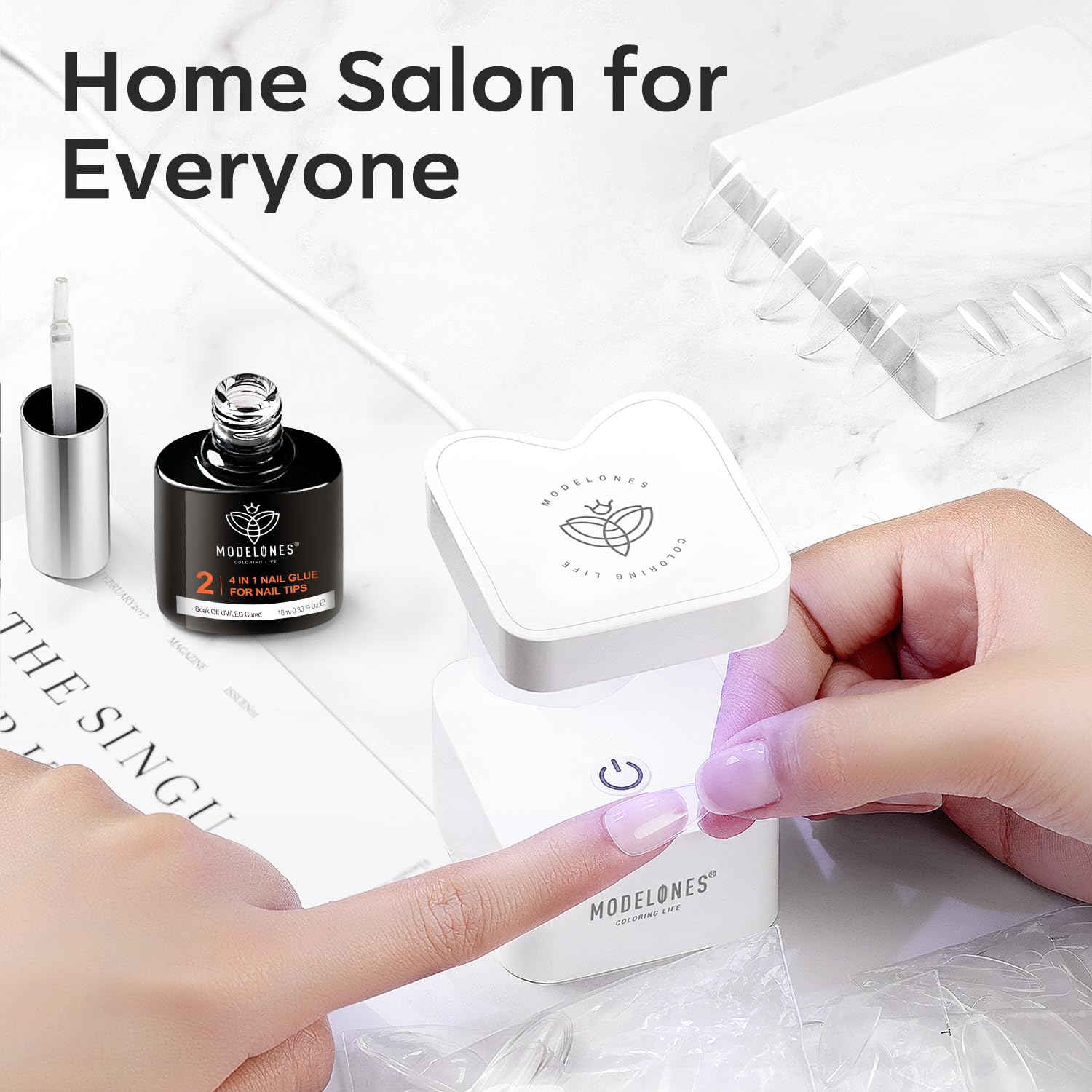 modelones Nail Tips and Glue Gel Kit, Gel x Nail Kit with 4-in-One Nail Glue, 500Pcs Nail Tips Half Matte Medium Coffin Shape, Mini LED Nail Lamp, Nail Dehydrator for Fast Extension Salon Nail Art