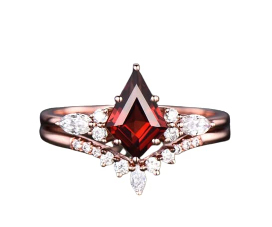 Vintage kite cut red garnet engagement ring set rose gold unique engagement ring marquise cut moissanite ring for women anniversary ring set