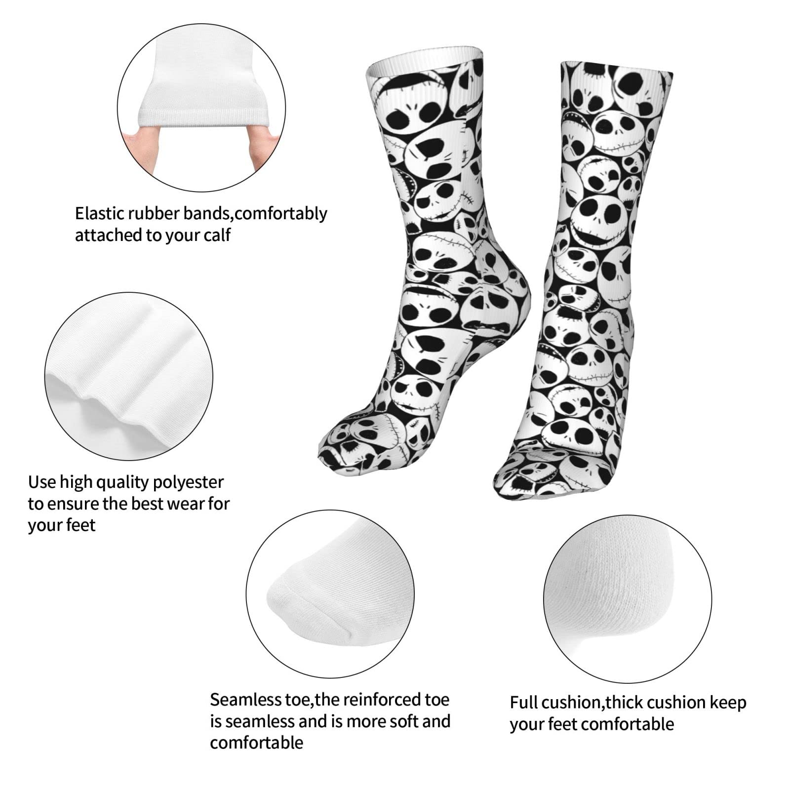 Obund Jack-Skellington Socks Halloween Socks Long Socks Funny Novelty Crew Socks Gifts For Men And Women