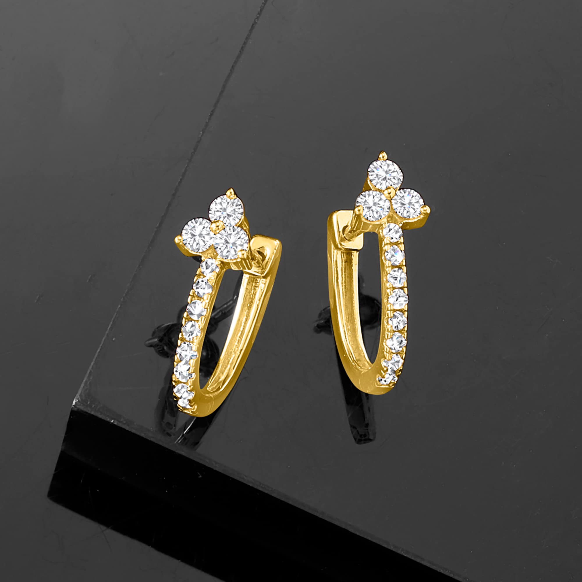 Ross-Simons 0.50 ct. t.w. Diamond Trio Huggie Hoop Earrings in 14kt Yellow Gold