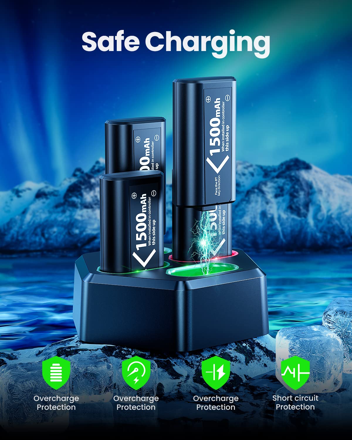 VOYEE Rechargeable Battery Pack for Xbox Controller, 4x1500mAh High Capacity Battery Charger Set USB C Charging Port Compatible with Xbox One/S/X/Elite/Series X|S (Black)