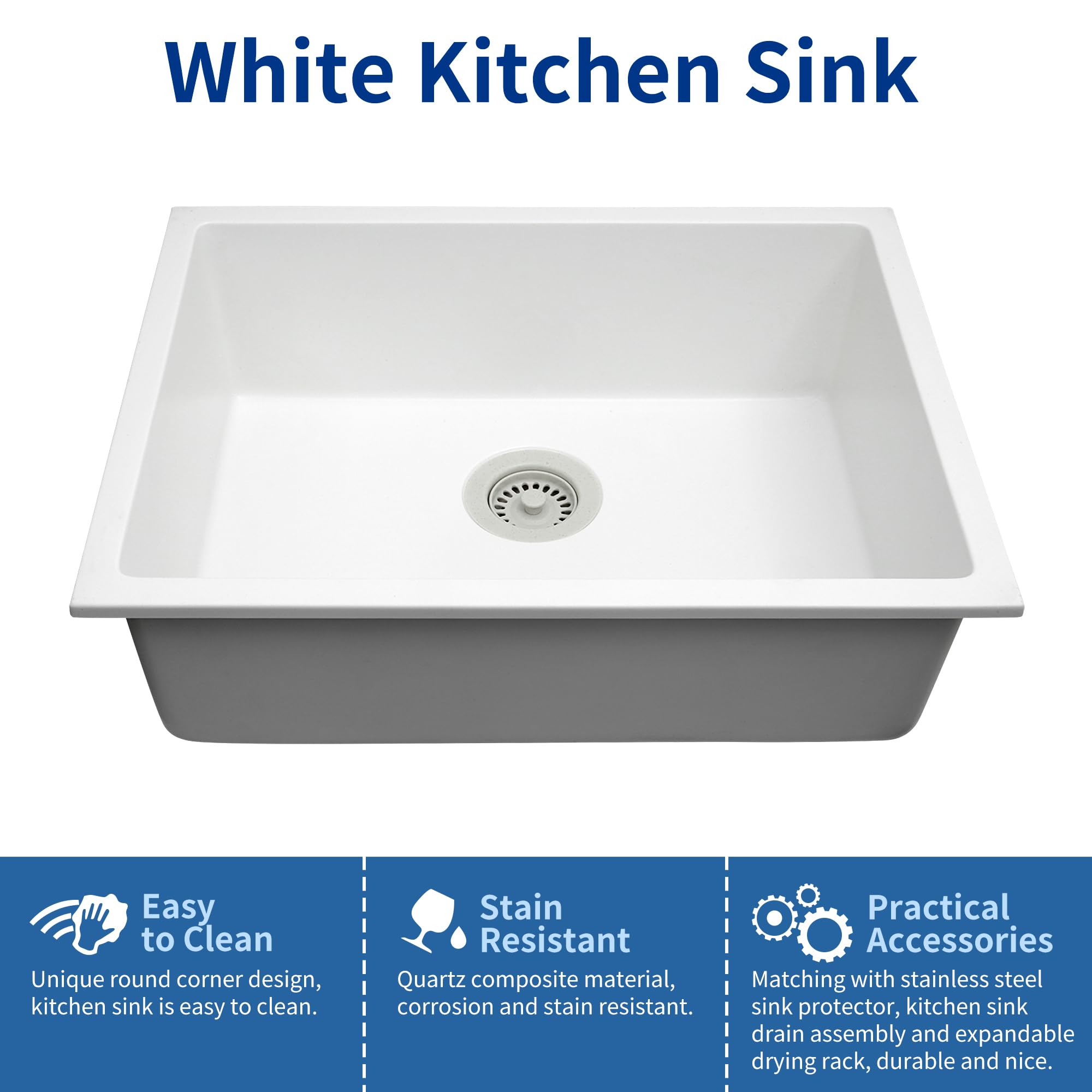 MONSINTA Bar Sink, Undermount Kitchen Sink, 23 Inch White Bar Sink, Bar Sink Undermount With Accessories, Granite Kitchen Sink, White Sink Kitchen