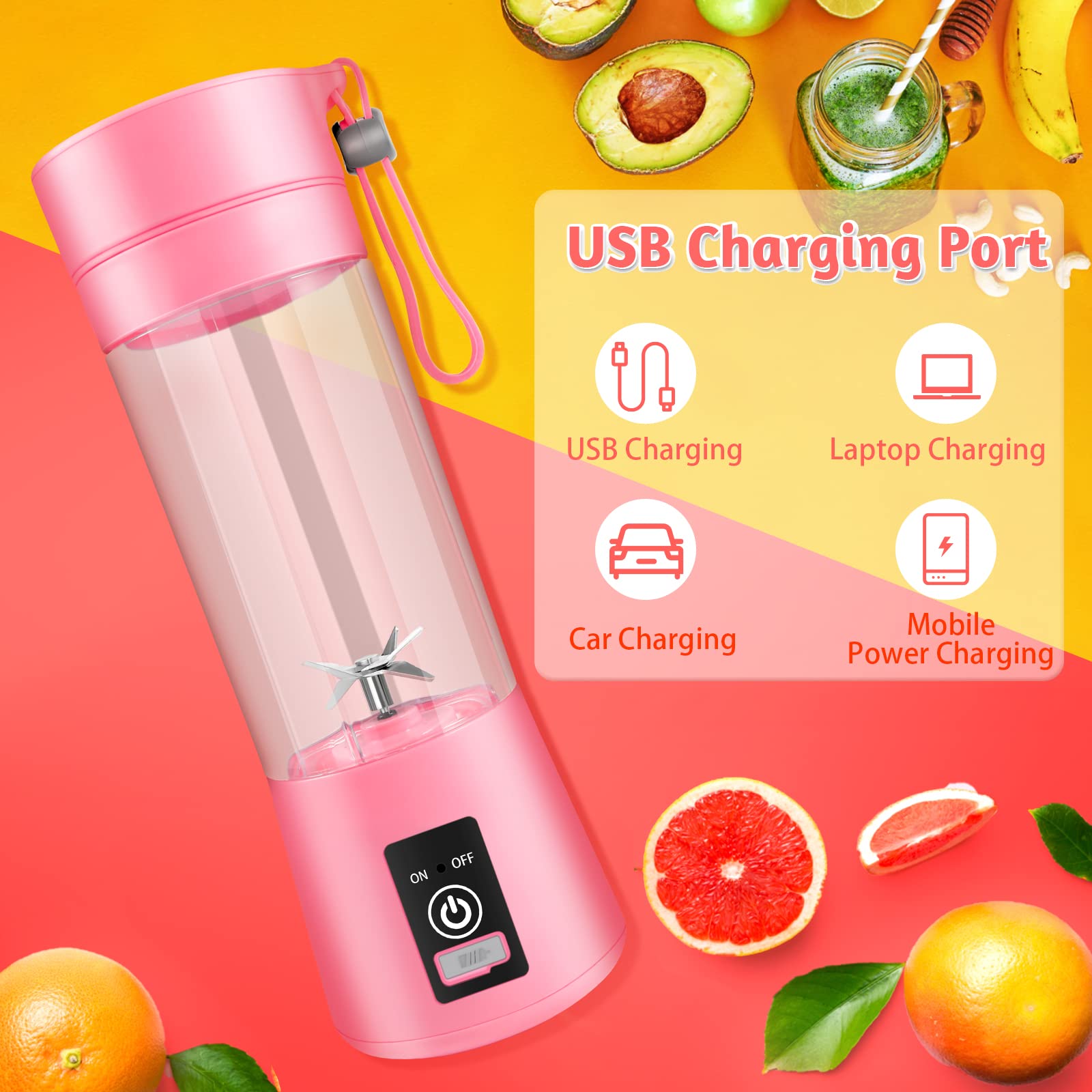RESSYYT Portable Blender, Personal Blender for Smoothies & Juices, 380ml Capacity, Pink