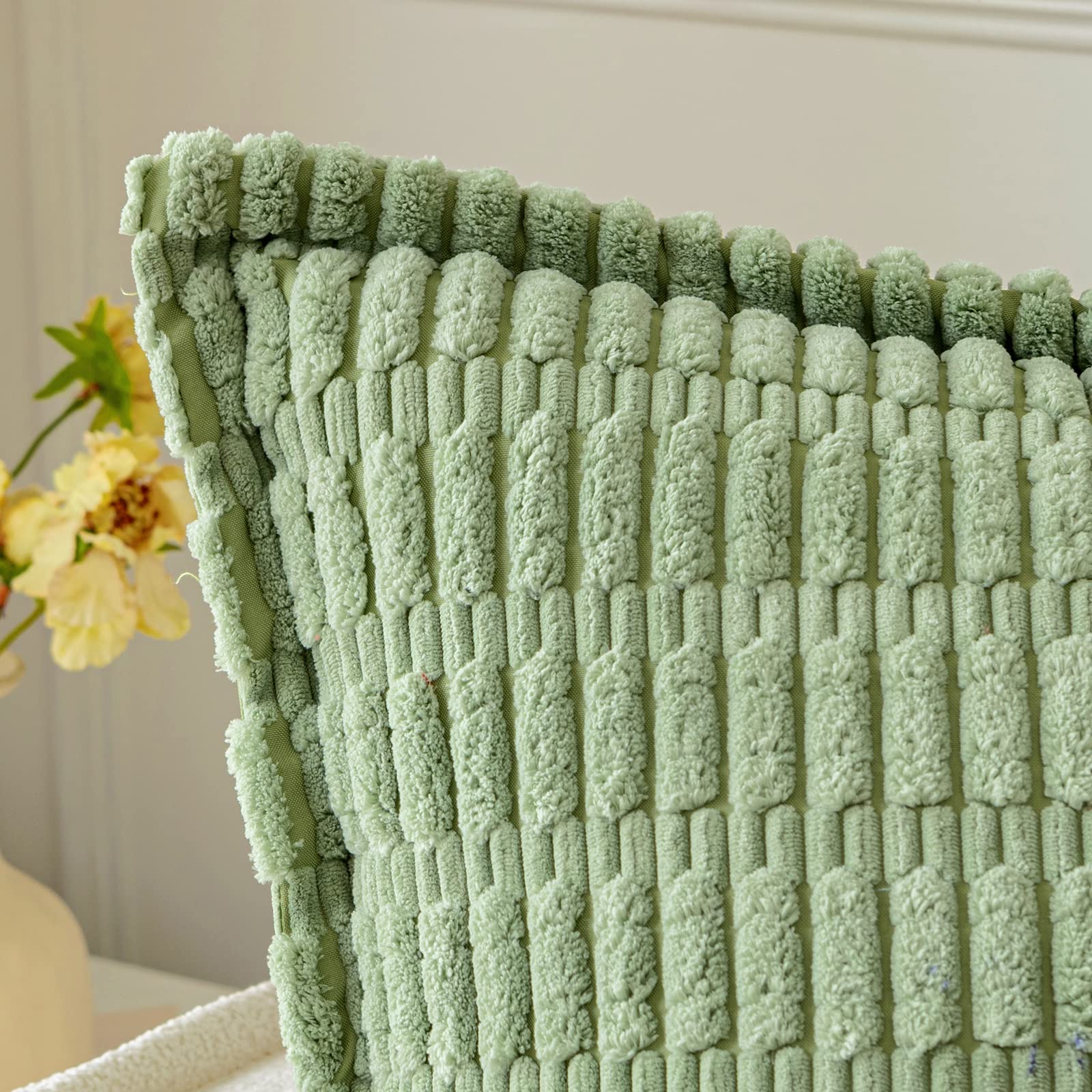 MIULEE Sage Green Corduroy Decorative Throw Pillow Covers Pack of 2 Soft Striped Pillows Pillowcases with Broad Edge Modern Boho Home Decor for Couch Sofa Bed 18x18 Inch