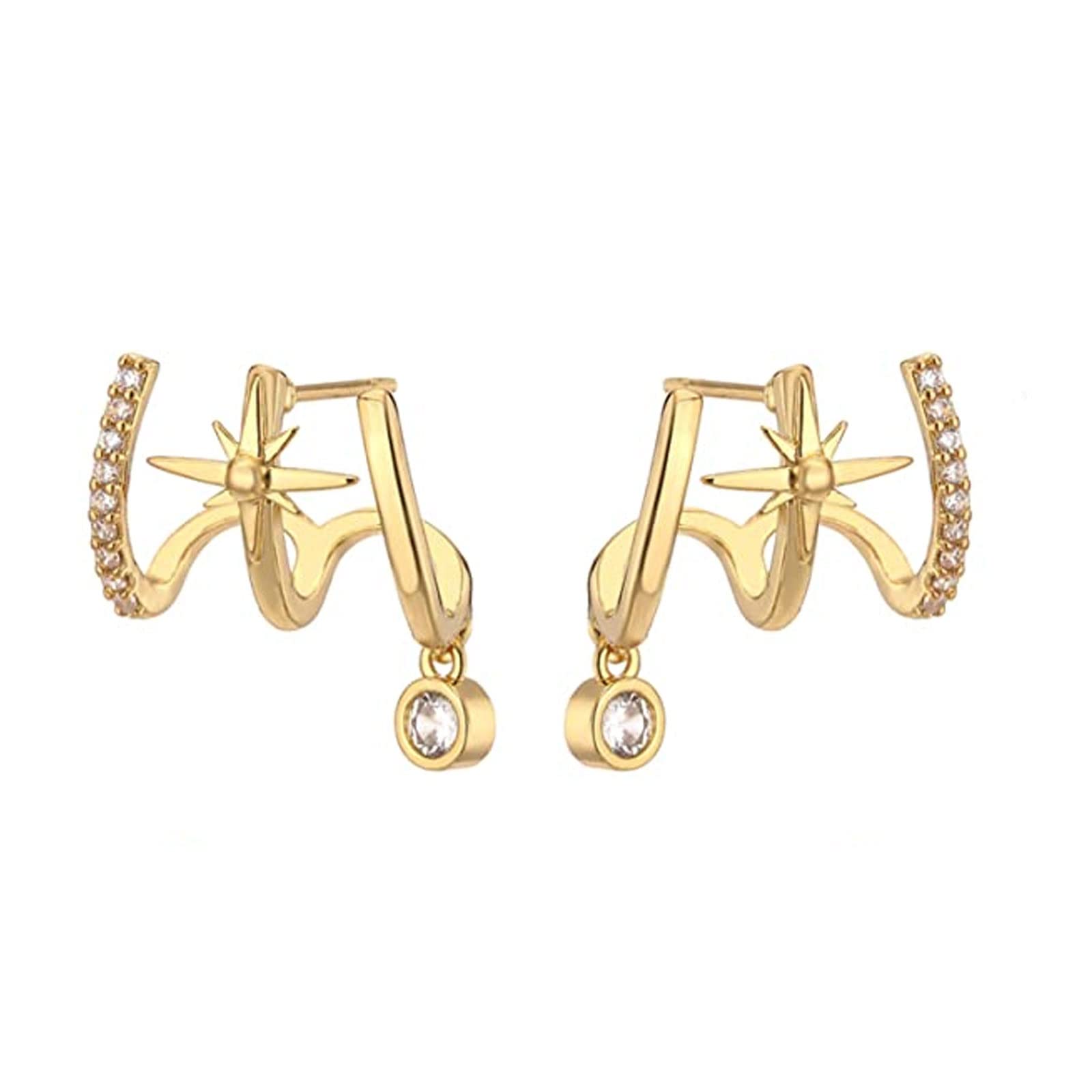 Triple Illusion Earrings for Women,Cat Claw Earrings,14k Real Gold Plated Small Double Huggie Hoop Earrings for One Hole (Style C)