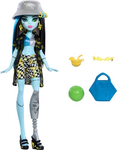Monster High Scare-adise Island Frankie Stein Doll with Swimsuit, Coverup & Beach Accessories like Hat, Volleyball & Tote