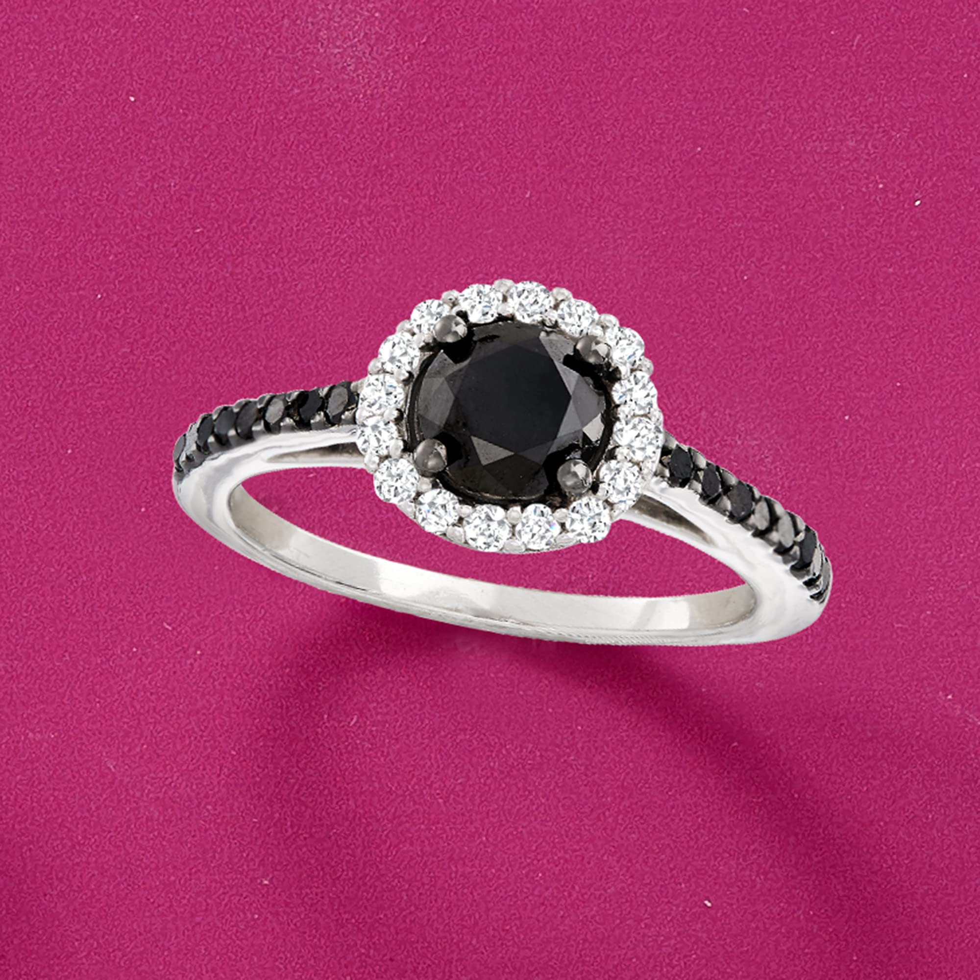 Ross-Simons 1.50 ct. t.w. Black and White Diamond Halo Ring in Sterling Silver. Size 10