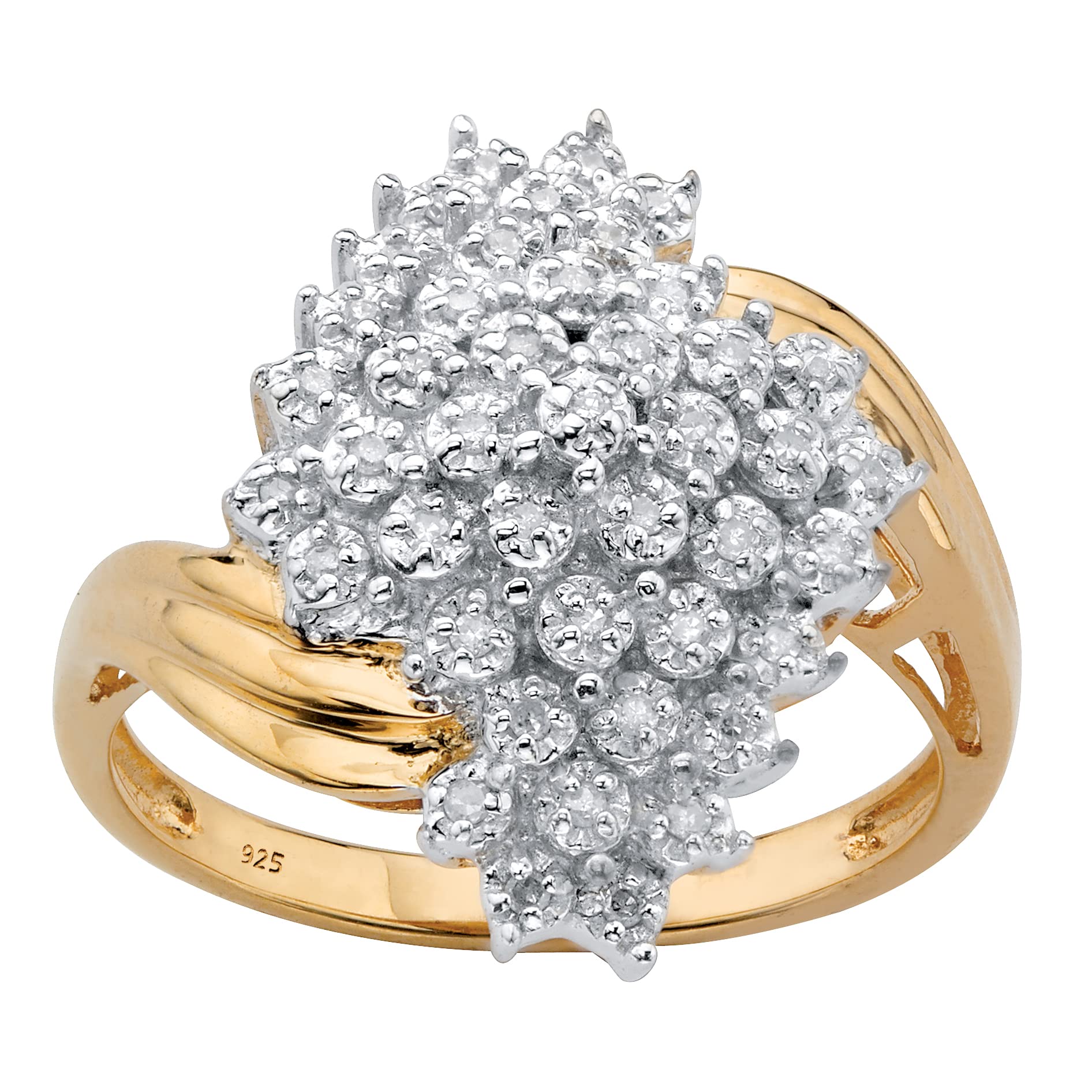 PalmBeach Yellow Gold-plated Sterling Silver Round Genuine Diamond Cluster Bypass Ring (1/8 cttw, I Color, I3 Clarity) Sizes 6-10 Size 6
