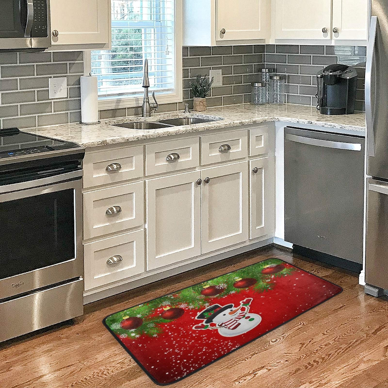 senya Christmas Rug Kitchen Rugs Runner Red Christmas Snowman Doormat Bath Rugs Non Slip Area Rugs for Bathroom Kitchen Indoor 39" X 20"