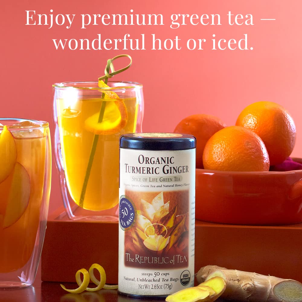 The Republic of Tea โ Organic Turmeric Ginger Green Tea Refill, 50 Tea Bags, Naturally Caffeinated