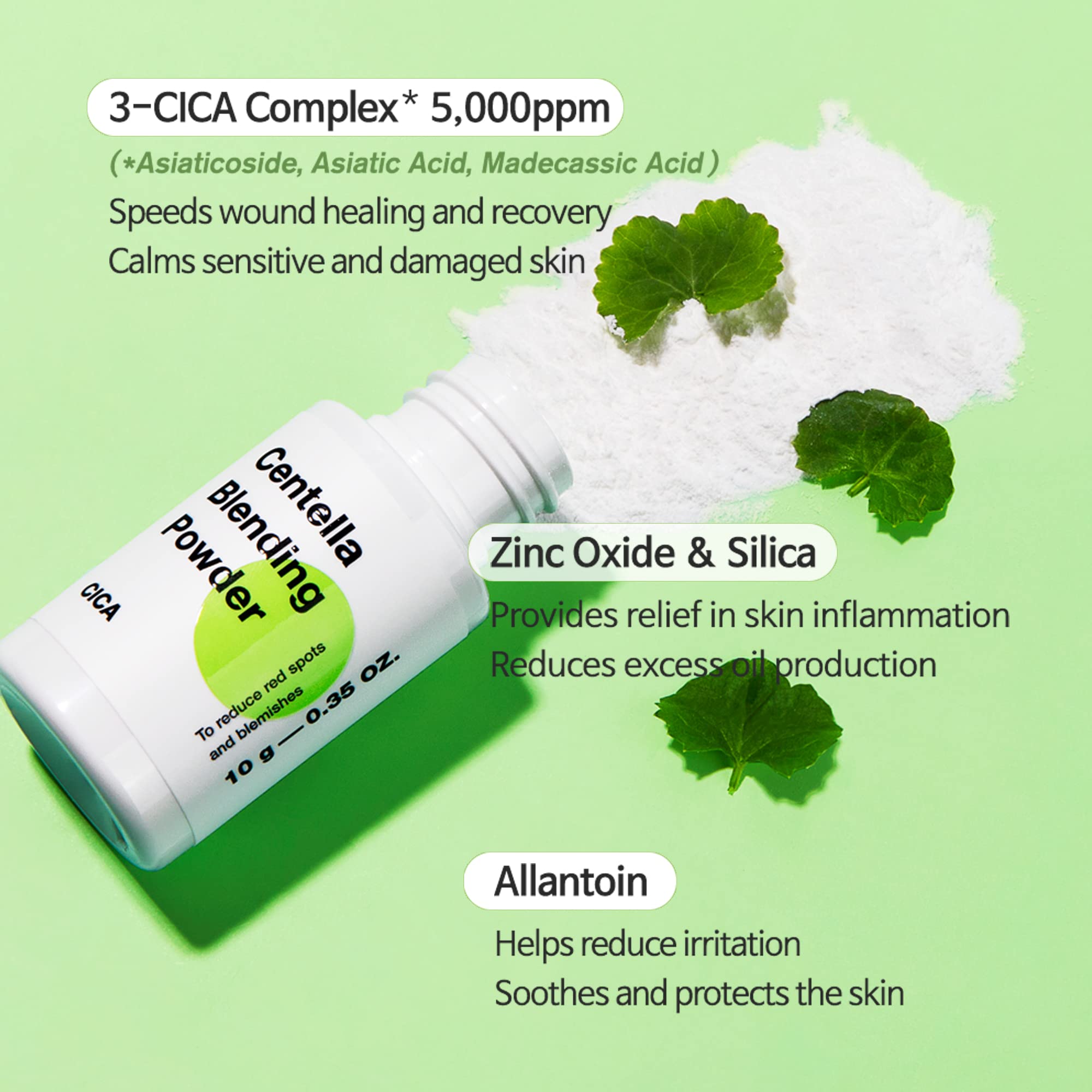 TIAM Centella Blending Powder, CICA Powder, Sebum Control, reduce acne marks, Asiaticoside, Madecassic Acid, Asiatic Acid, 0.35 Oz