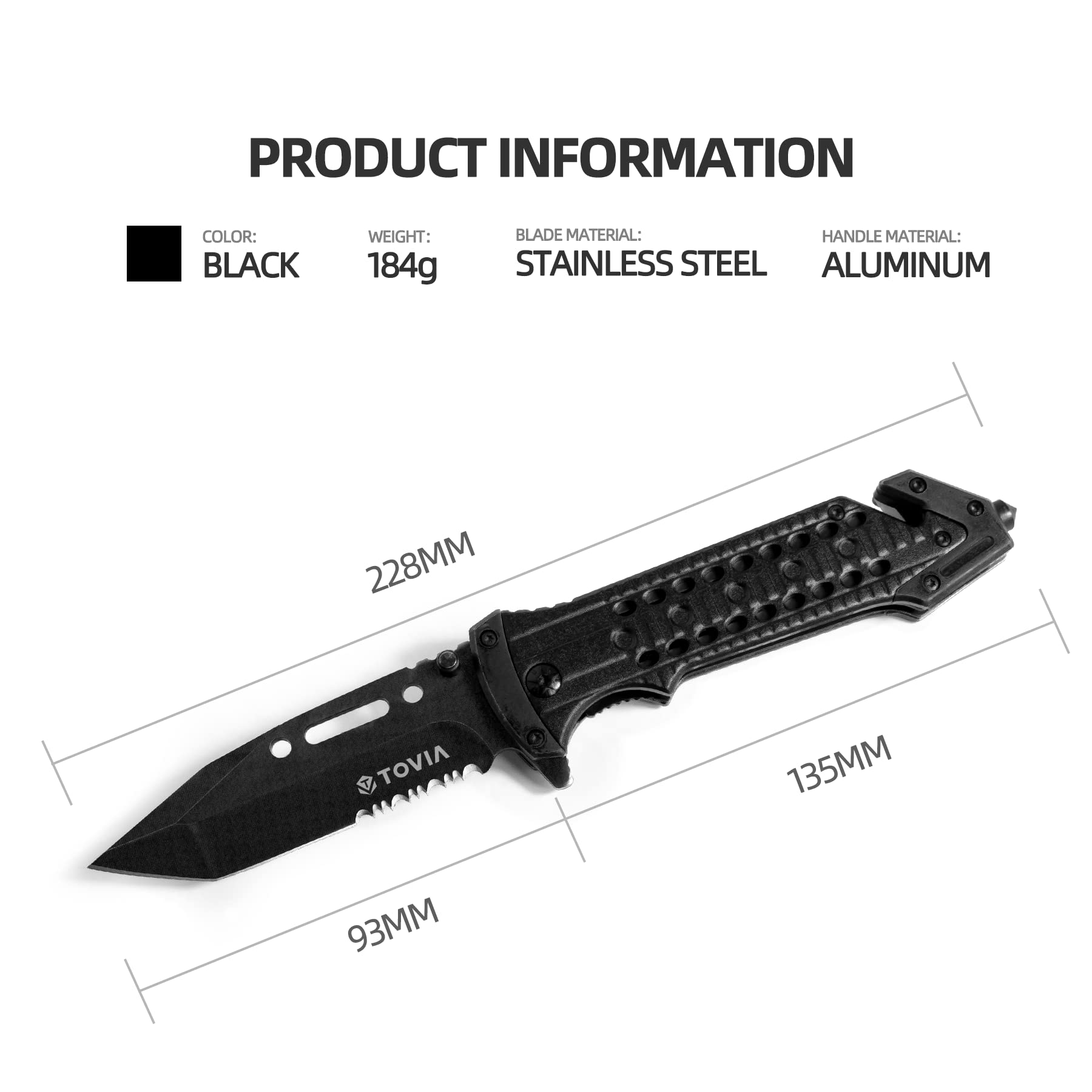 T TOVIA Folding Pocket Knife Portable Multifunctional Tactical Knives with Aluminum Handle for Outdoor, Tactical, Survival, Camping, Hunting