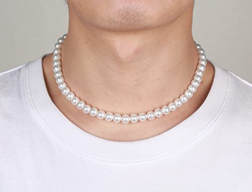 White Round Pearl Bead String Necklace for Men and Women - Imitation Pearl Choker Necklace Pearl Necklace White (8mm)