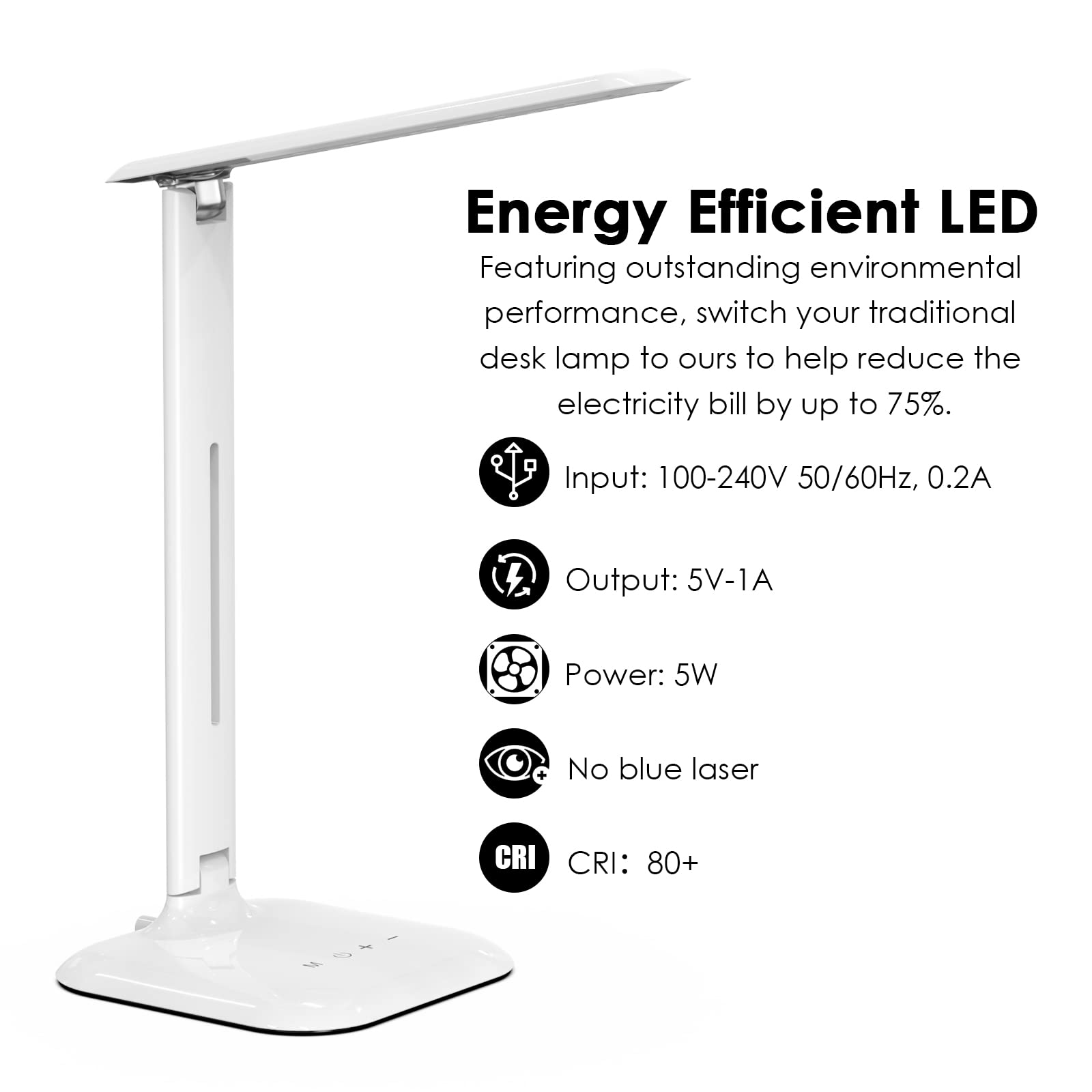 RensanR LED Desk Lamp, Desk Light with USB Charging Port, 3 Color Modes, 5 Brightness Level, Dimmable Table Lamp Reading Lamp, Sensitive Control,Eye-Caring Office Lamp