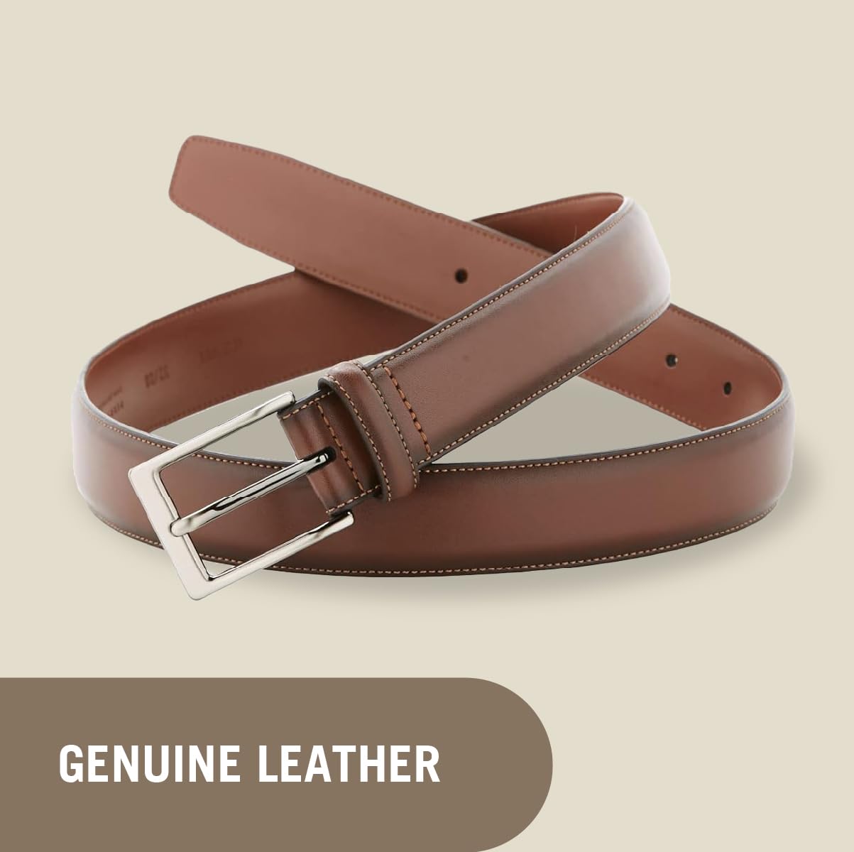 Perry Ellis Men's Leather Amigo Dress Belt, Luggage Brown, 36