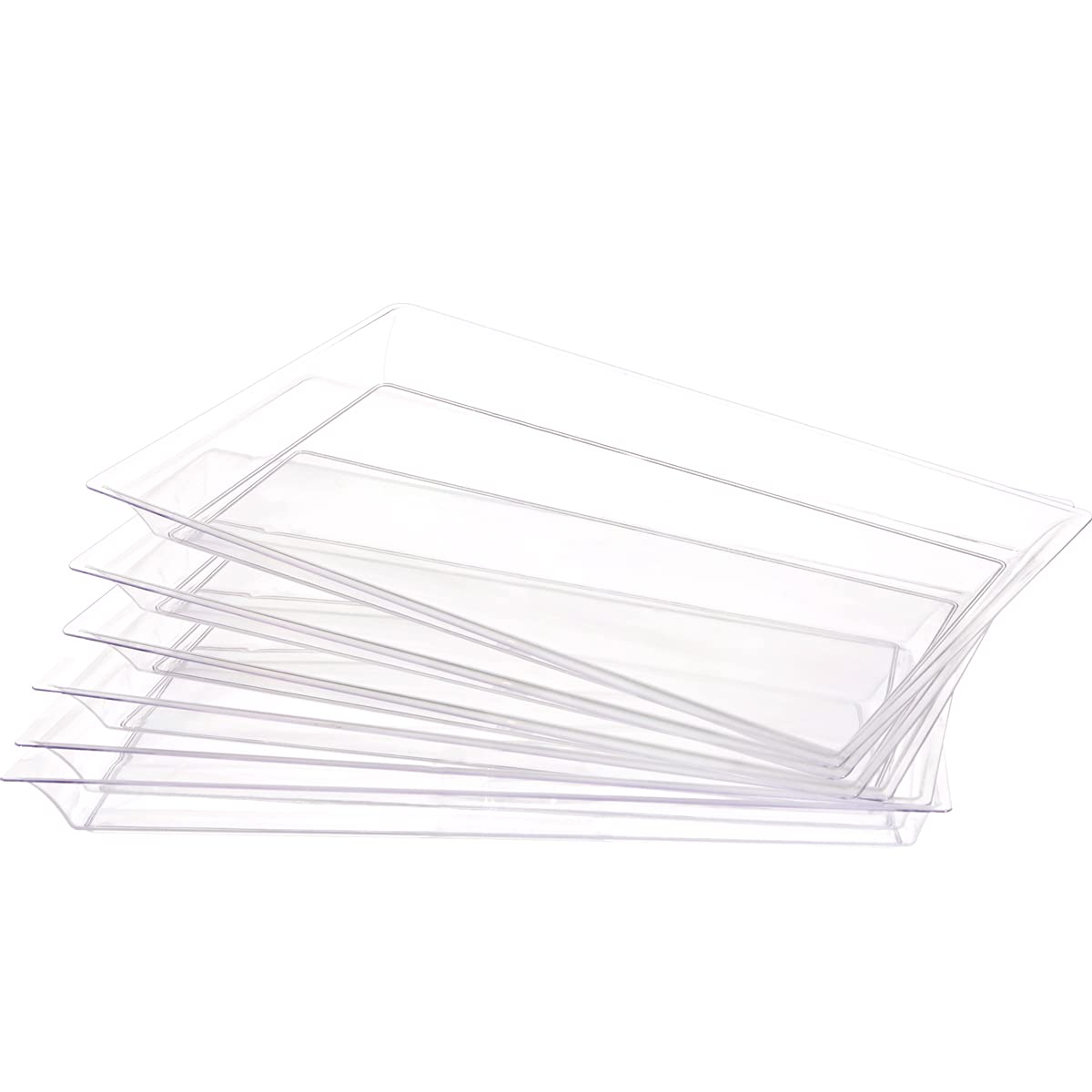 SUT 12 Pack White Plastic Serving Trays with Silver Rim, 13 X 8 inch Rectangle Food Tray, Disposable platters Cookie Serving Trays for Party, Silver Plastic Serving platters Food Wedding and Birthday