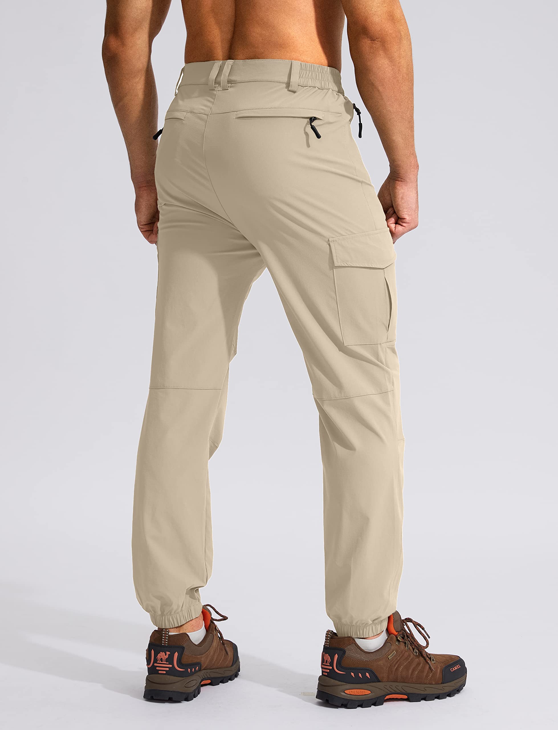 Viodia Men's Hiking Cargo Pants with 6 Pockets Ripstop Waterproof Stretch Joggers Pants for Men Golf Work Travel Light Khaki