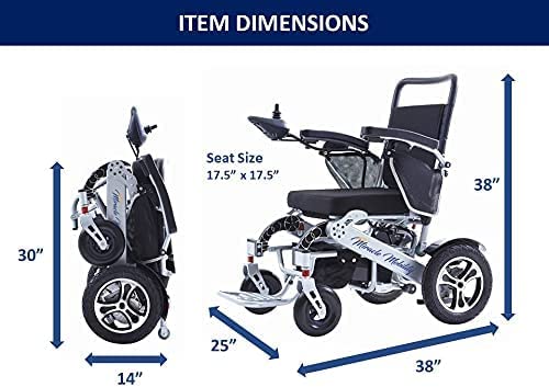 Miracle Mobility Platinum 8000 Electric Wheelchair, 61 LBS, Foldable, Aluminum, Portable, Compact, with Two Powerful Motors, Approved for Airline Travel (Silver)