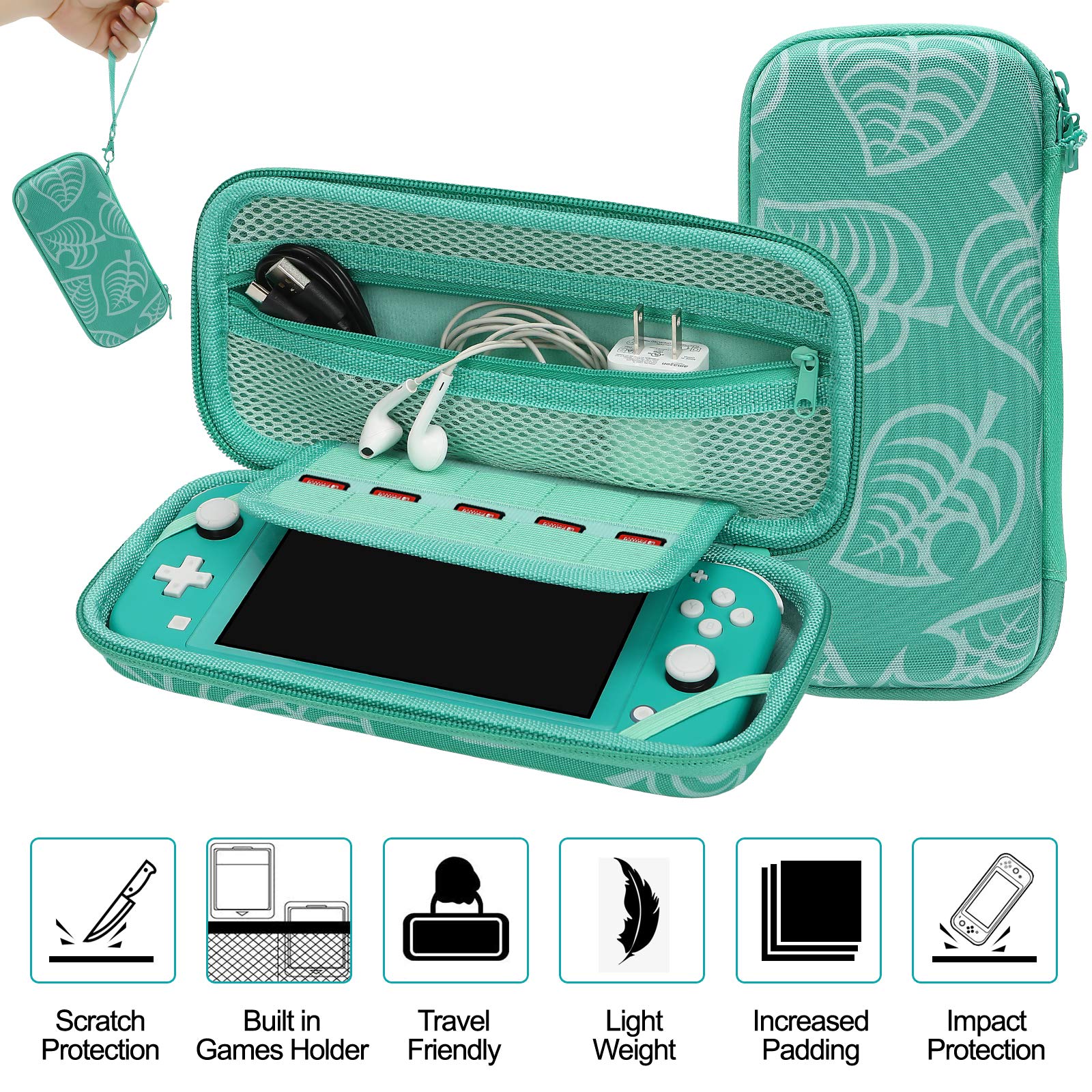 Switch Lite Accessories Bundle, Kit with Carrying Case,TPU Case Cover with 2-Pack Screen Protector,USB Cable, 4 Thumb Grip Caps for Nintendo Switch Lite (Switch Lite Accessorise Turquoise)
