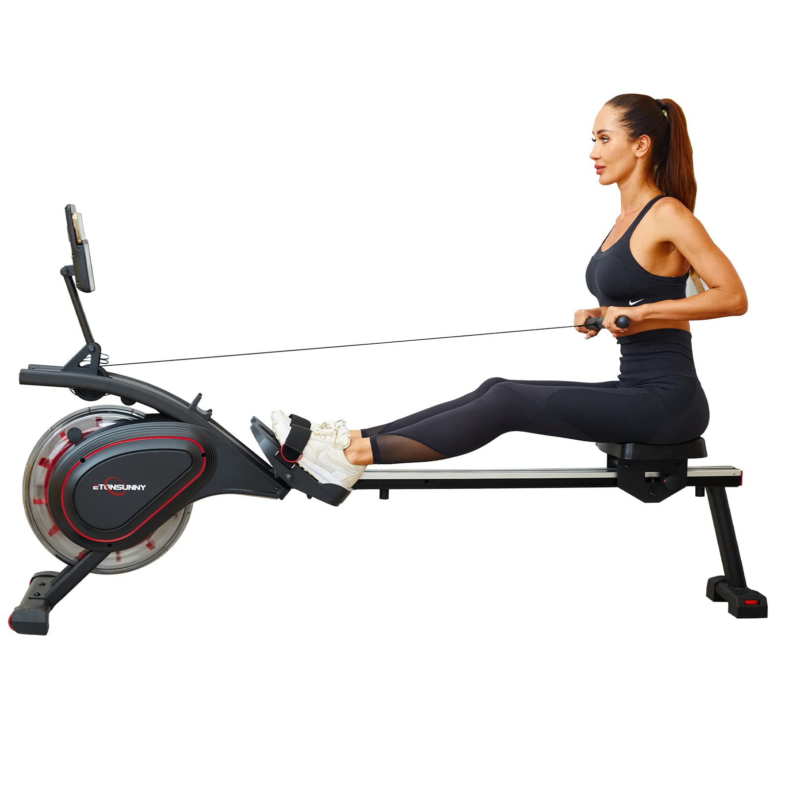 Water Rowing Machine with Bluetooth, Vertical Tank Water Rowing Machine for Home Use with Fitness APP, Support 330Lbs Weight Capacity Rower Machine with LCD Monitor, Phone Holder
