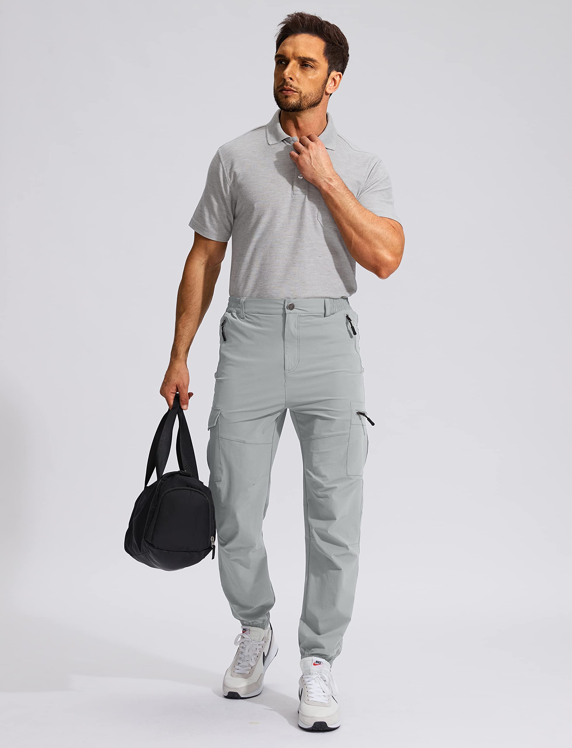 Viodia Men's Hiking Cargo Pants with 6 Pockets Ripstop Waterproof Stretch Joggers Pants for Men Golf Work Travel Light Grey