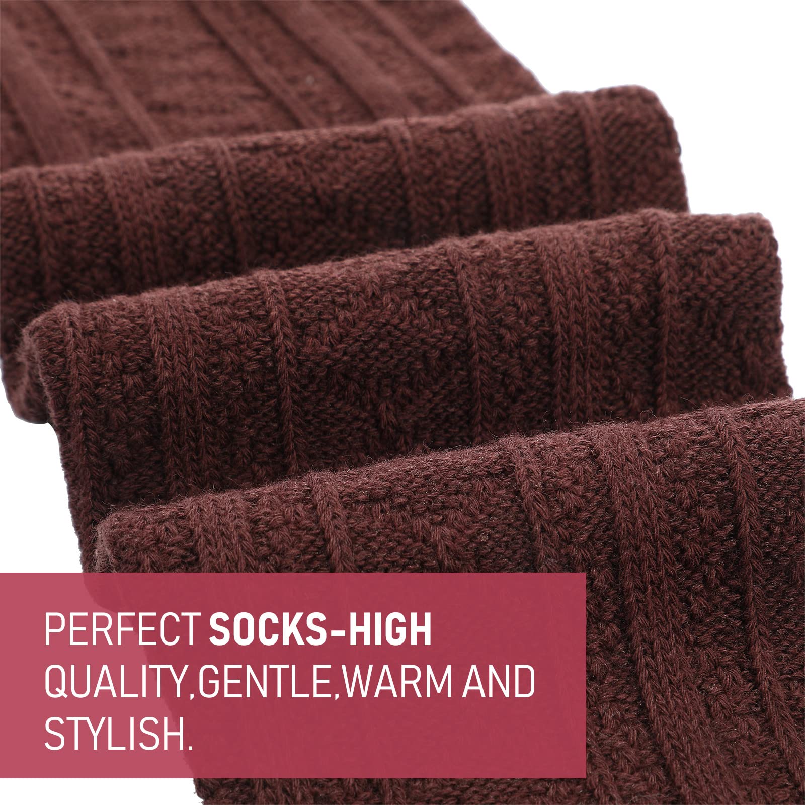 SATINIOR 4 Pairs Thigh High Socks for Women Knit Socks Long Over the Knee Soft Material Socks Leg Warmers(Wine Red, Navy Blue, Brown, Gray, 4 Pair)