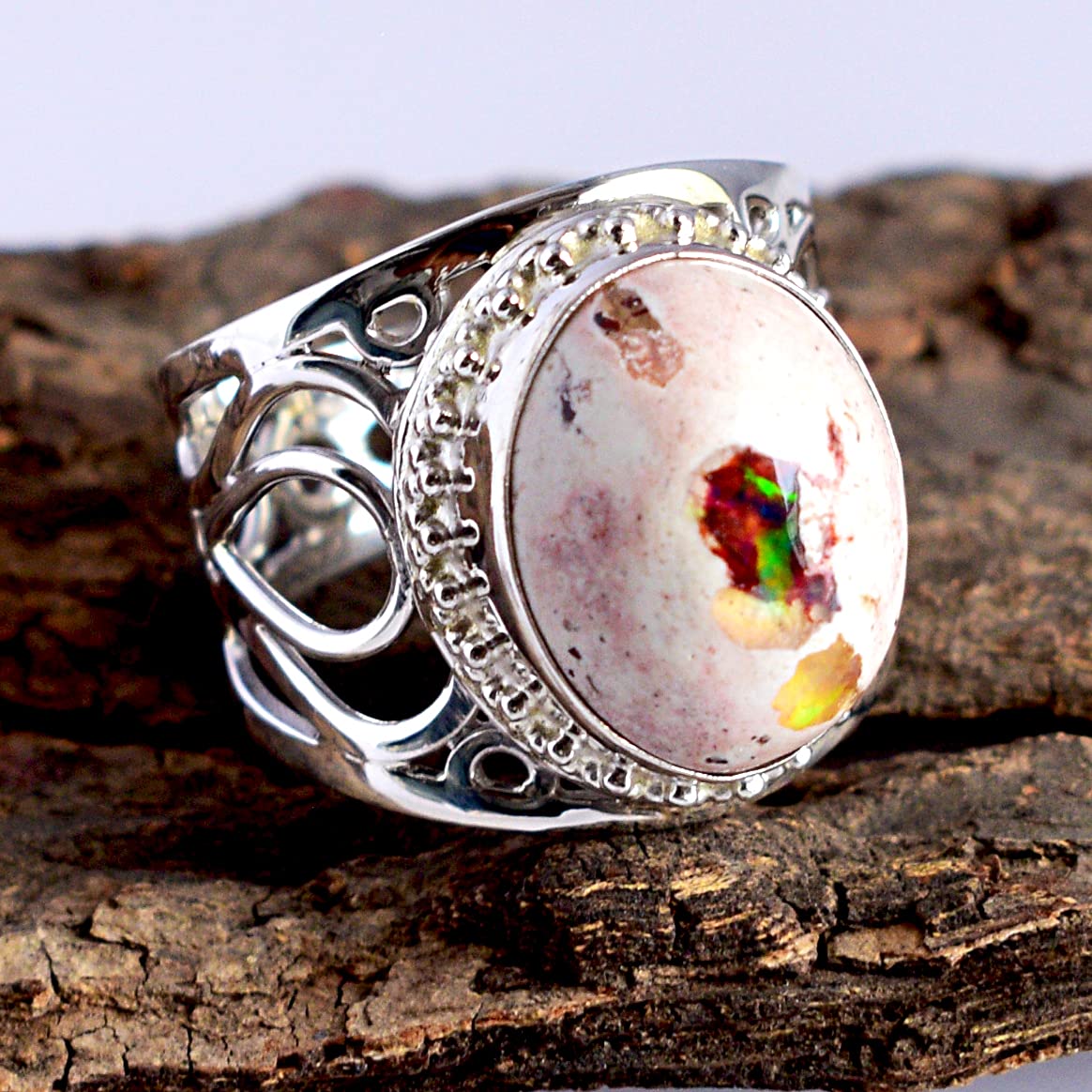 Ravishing Impressions Pretty Looking Mexican Fire Opal Gemstone 925 Solid Sterling Silver Ring Handmade Jewelry For Women
