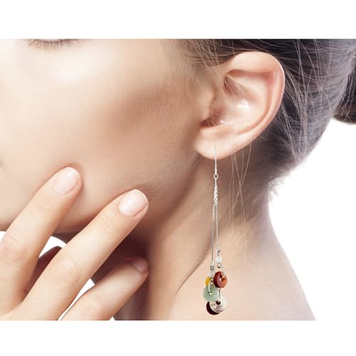 NOVICA Artisan Handmade Jade Quartz Waterfall Earrings | .925 Sterling Silver Glass Bead Dangle Earrings | Multi-color Stones Dangle Earring | Handcrafted Jewelry | Earthy Blend Themed Thailand
