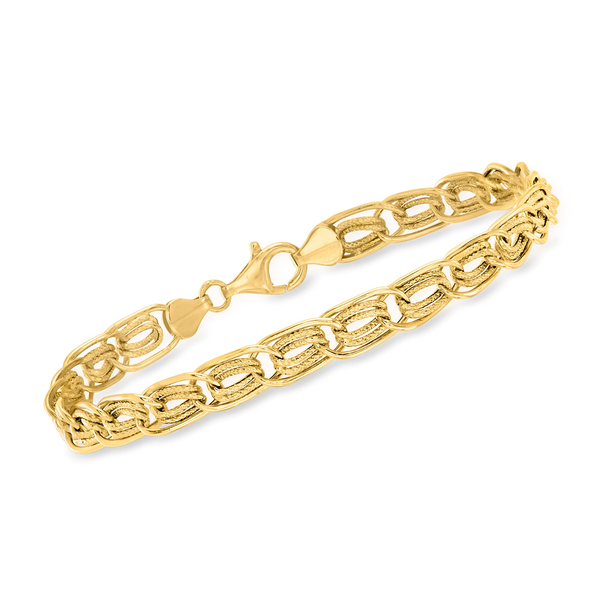 Ross-Simons 14kt Yellow Gold Triple-Oval Link Bracelet. 7 inches